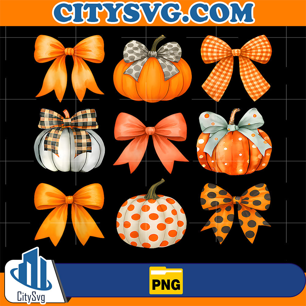 Coquette Bow Pumpkin Season Thanksgiving Autumn Fall Leaves Png – CITYSVG