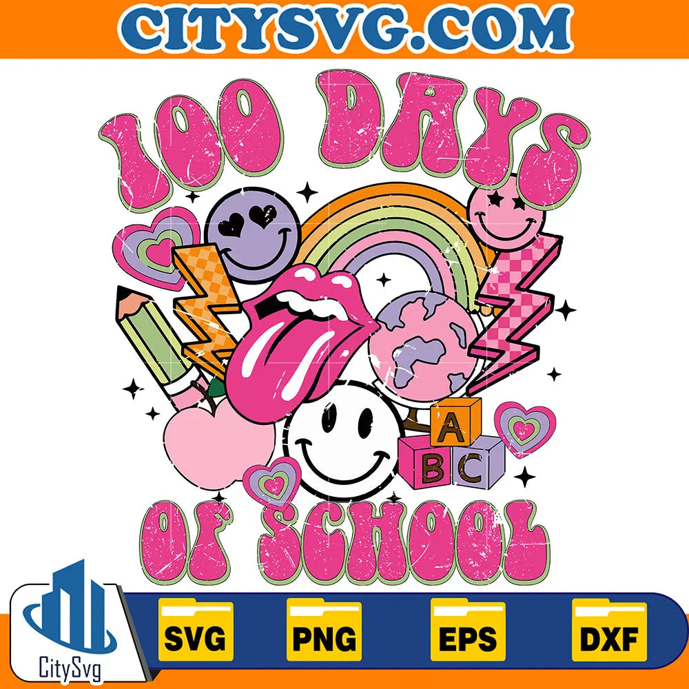Groovy Happy 100 Days Of School Svg – CITYSVG