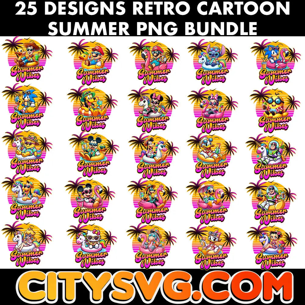 25 Designs Retro Cartoon Summer Png Bundle,Digital Download – CITYSVG