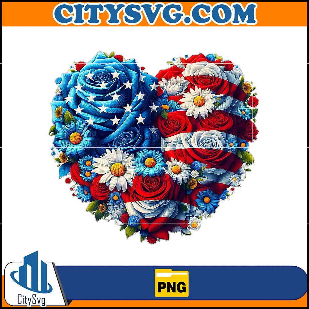 American Flag Day with Roses Packed In A Heart Shape Png, Instant Down ...