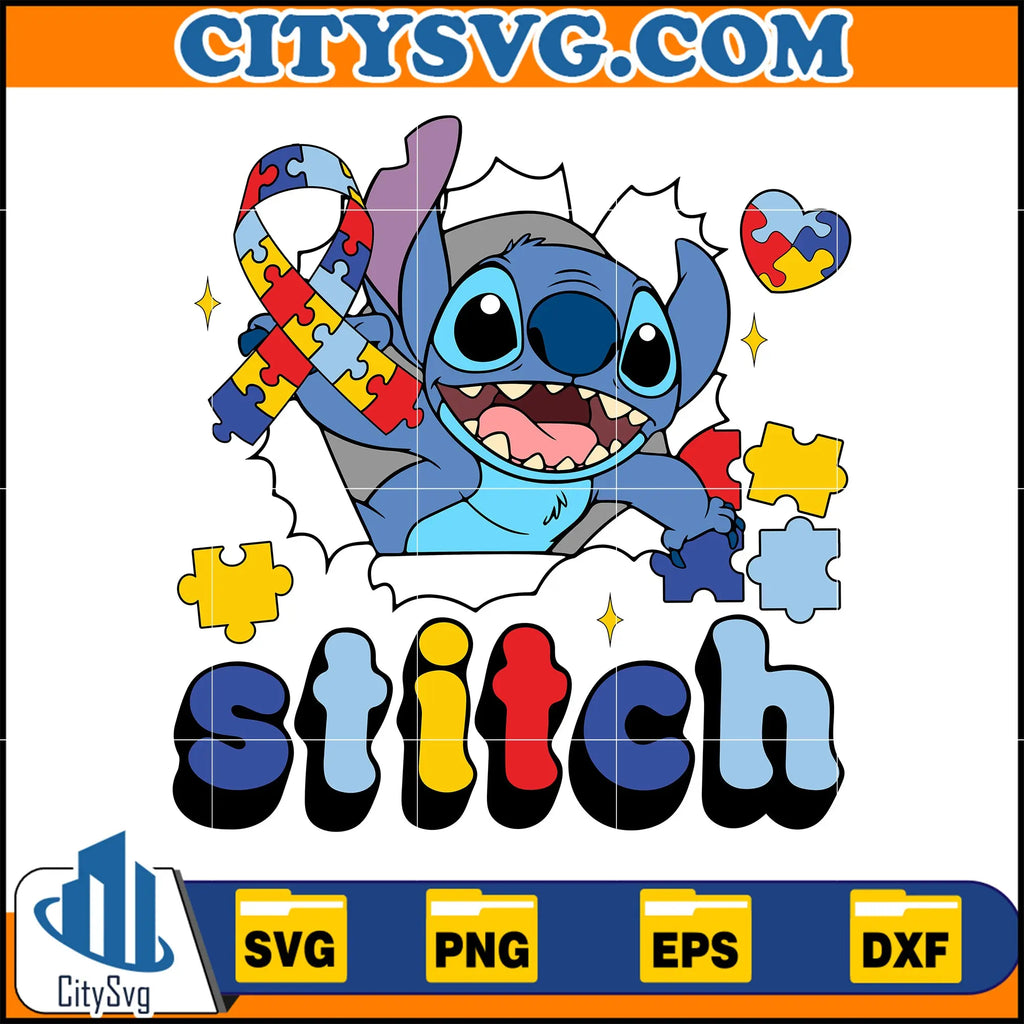 Autism Stitch Svg, Funny Dog And Friends, Character Cartoon Friends, I ...