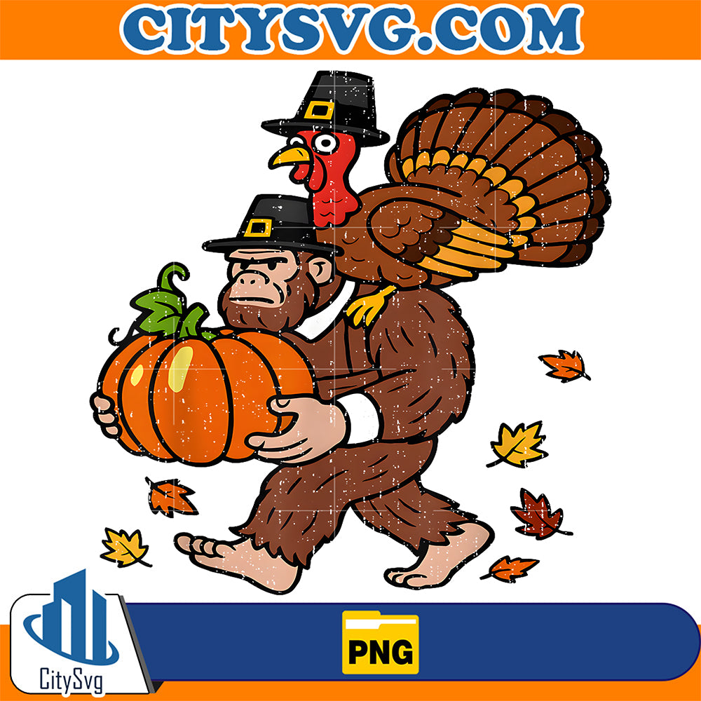 Bigfoot Pilgrim Turkey Pumpkin Thanksgiving Party Png – CITYSVG