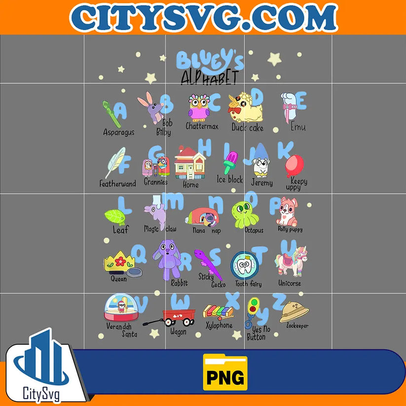 Bluey Alphabet Png, Bluey Family Matching Png, Instant Download – CITYSVG