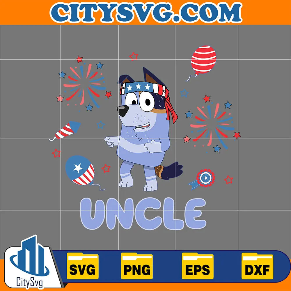 Bluey Uncle Stripe 4th Of July Svg, Cartoon 4th Of July Svg, Party in ...