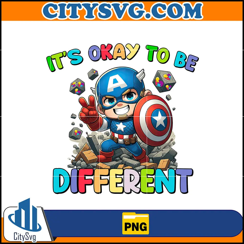 Captain It's Okay To Be Different Png, Cartoon Autism Png, Autism Awar ...