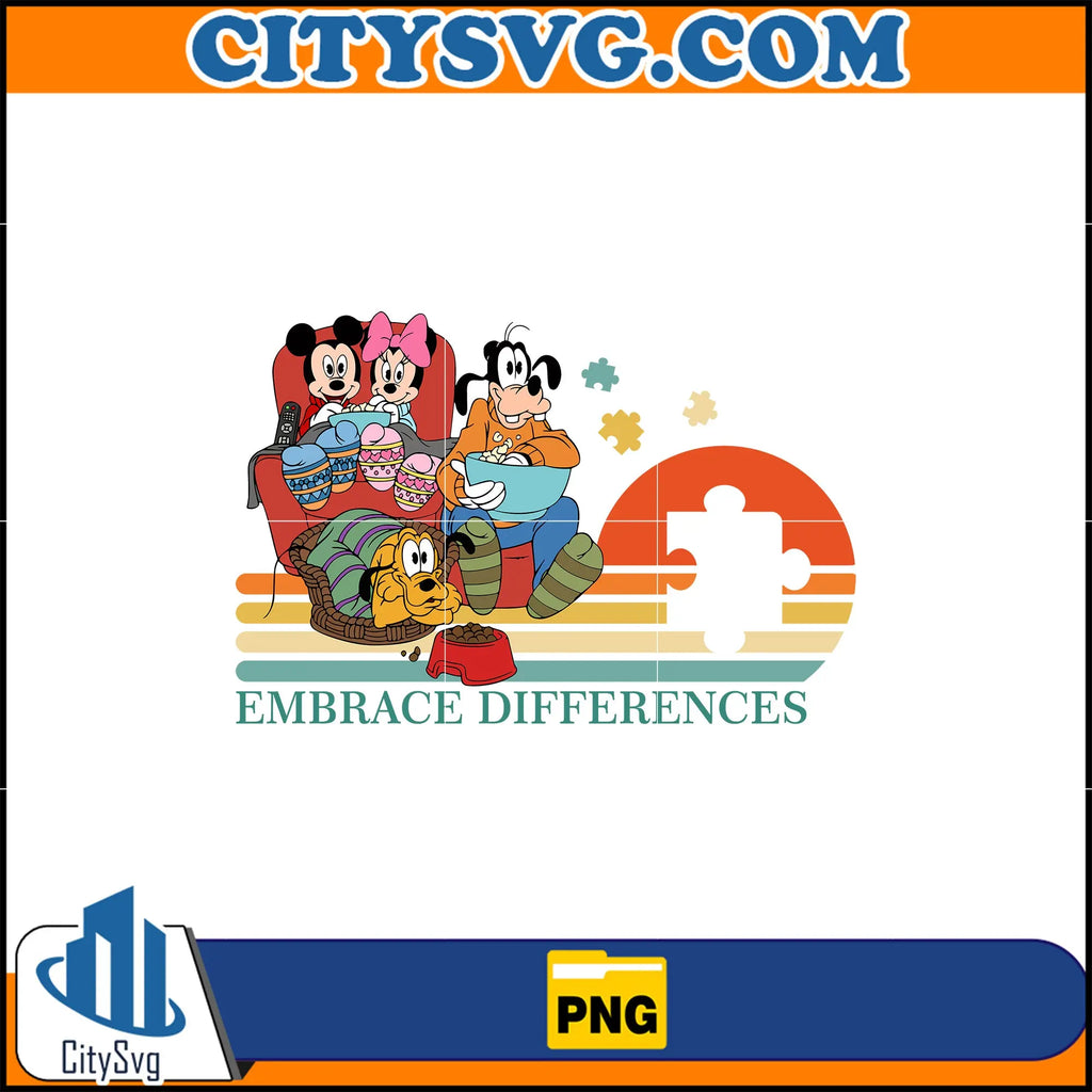 Cartoon Embrace Differences Autism Png, Autism Awareness Sublimation ...