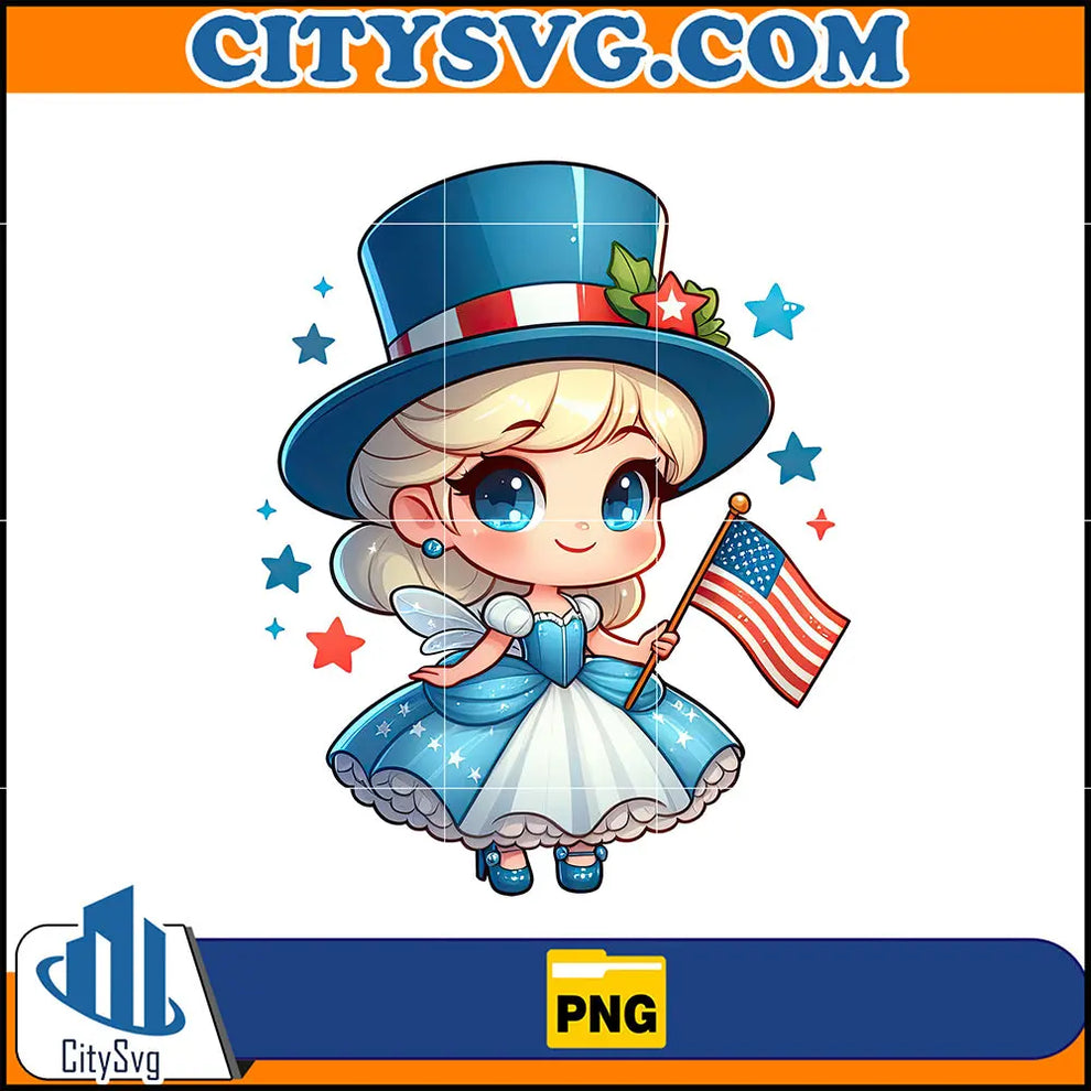 Cartoon Princess 4th of July Png, Princess Independence Day Png, Ameri ...