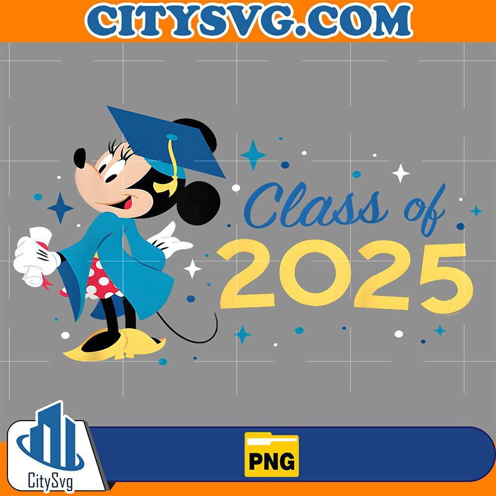 Disney Minnie Mouse Cap And Gown 2025 Graduation Class Of 2025 Png ...