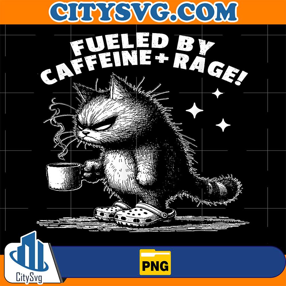 Fueled by Caffeine Rage Funny Cat Coffee Lovers Png – CITYSVG