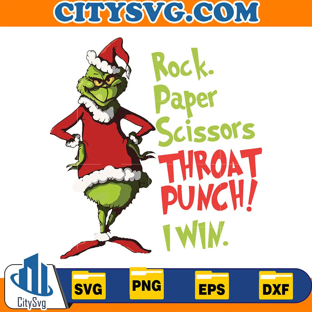 Grinch Christmas Rock Paper Scissor Throat Punch I Win Svg – CITYSVG