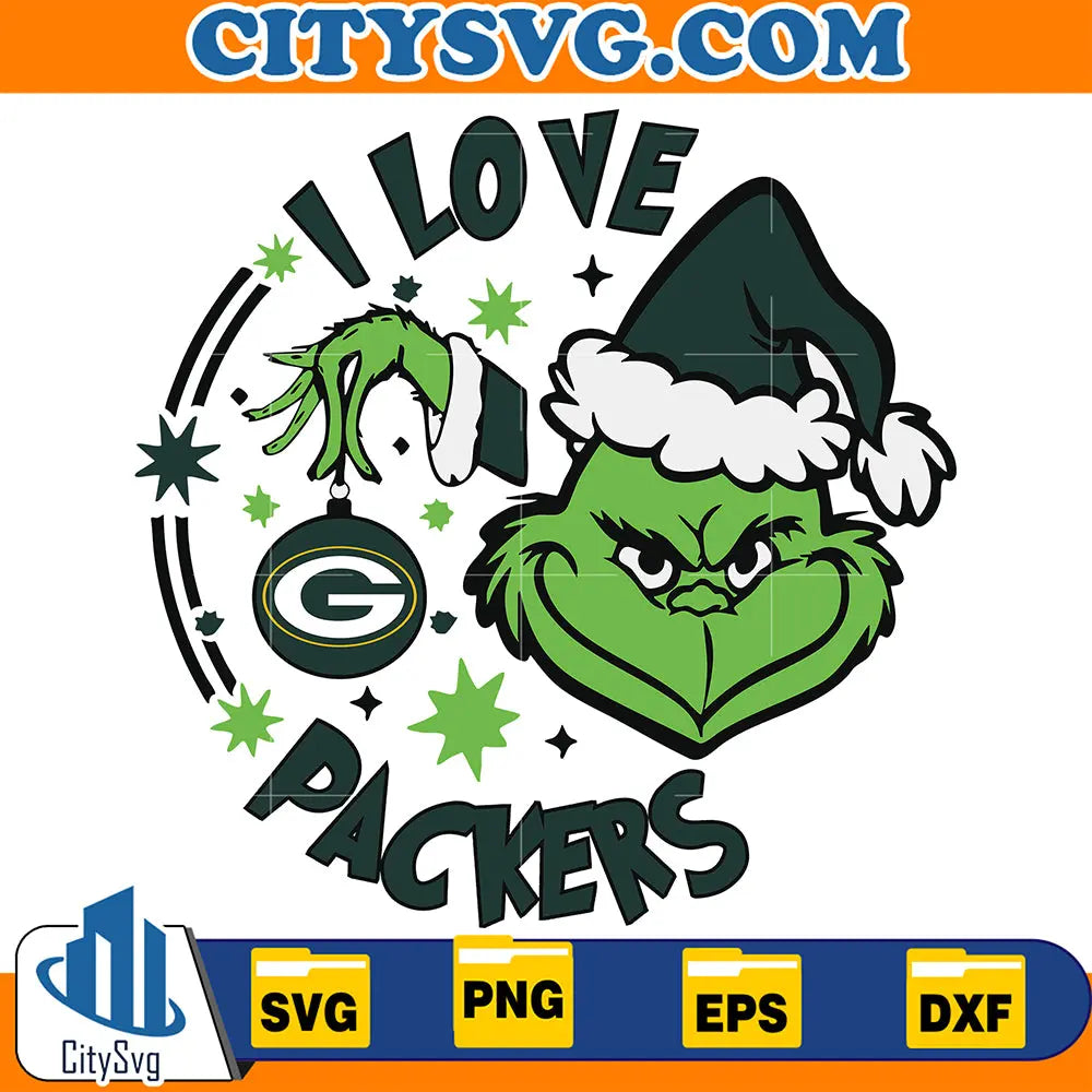 Grinch I Love Green Bay Packers Christmas Svg – CITYSVG