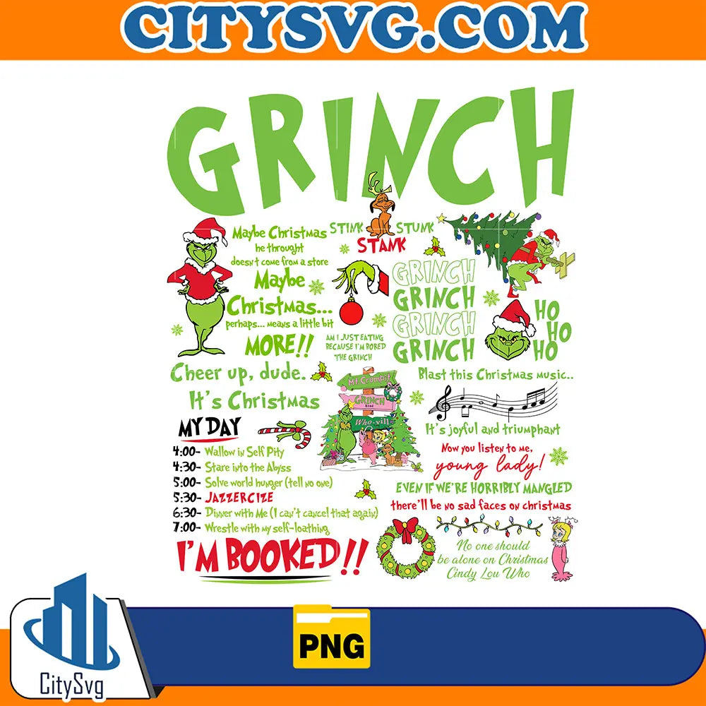 Grinch I'm Booked Christmas Png – CITYSVG