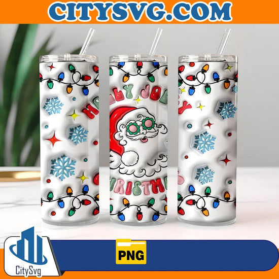 Holly Jolly Santa Christmas 20oz 3D Inflated Tumbler Wrap Png – CITYSVG