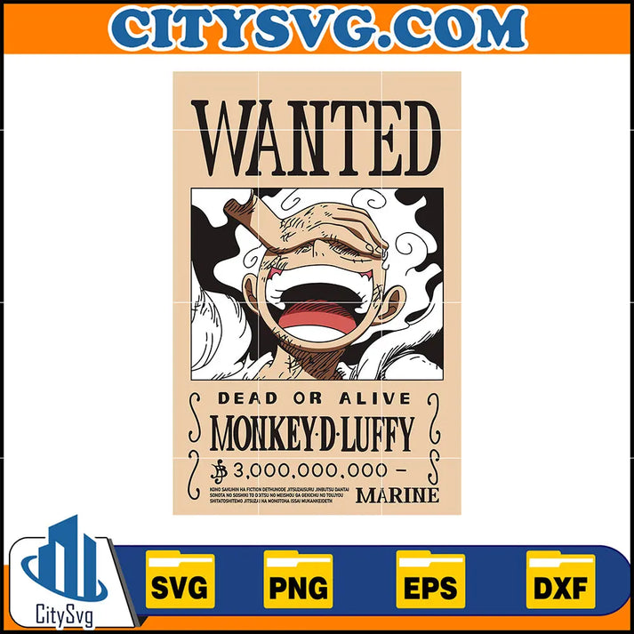 Luffy Wanted Poster Svg, One Peace Monkey D. Luffy Wanted Greeting Ani ...