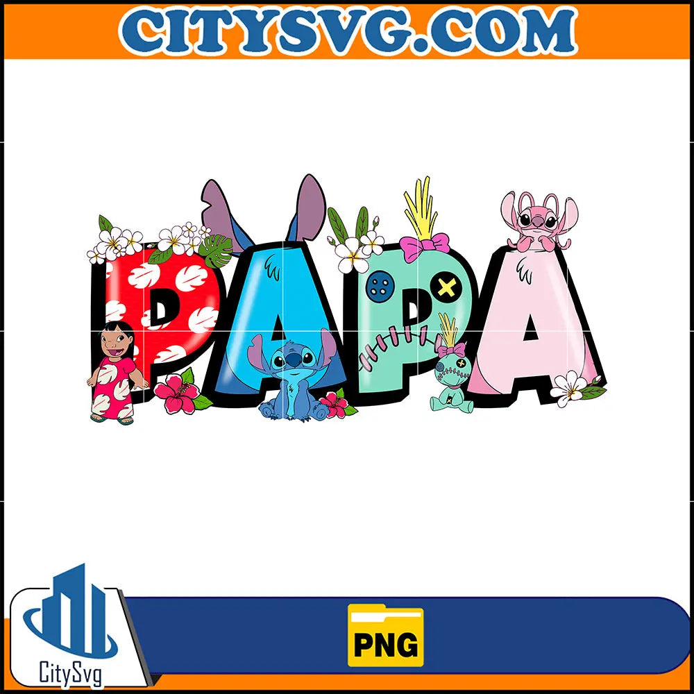 Papa Stitch Png, Father's Day Word Png, Dad With Cartoon Design, Carto ...