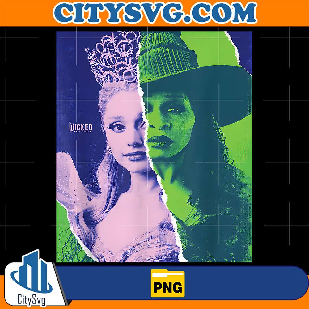 Wicked For Good Glinda And Elphaba Split Portrait Png – CITYSVG