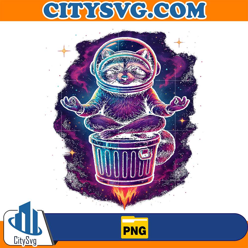 Zen Raccoon Astronaut Meditation in Space Rocket Trash Can Png – CITYSVG